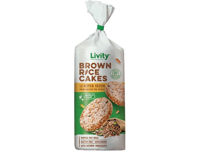 Livity Beyond Green Brown rice cakes 12 super seeds 100 g - Tommy ...